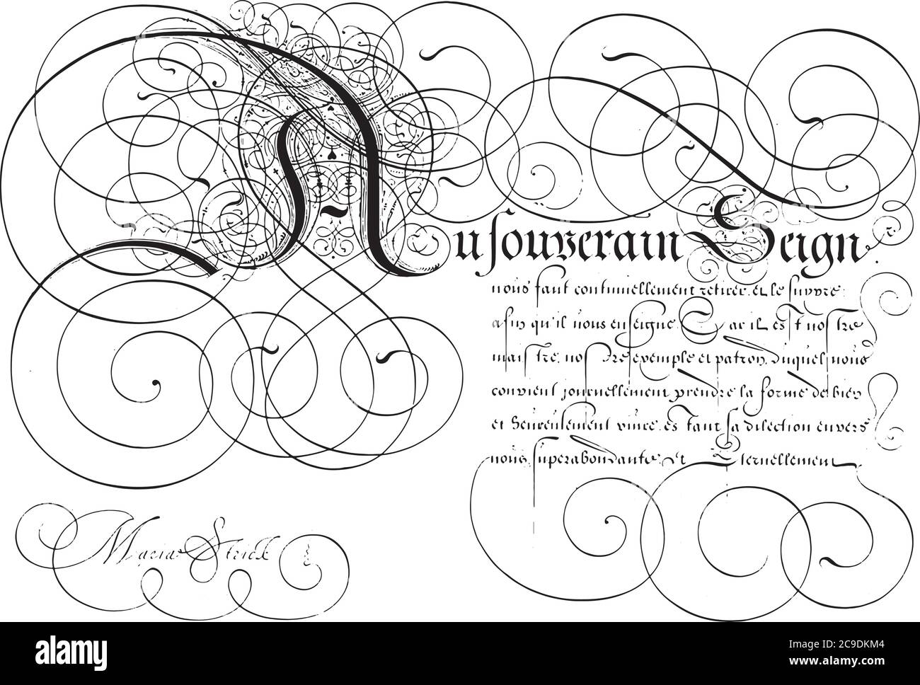 Writing example with capital A, Hans Strick, 1618 Writing example in ...