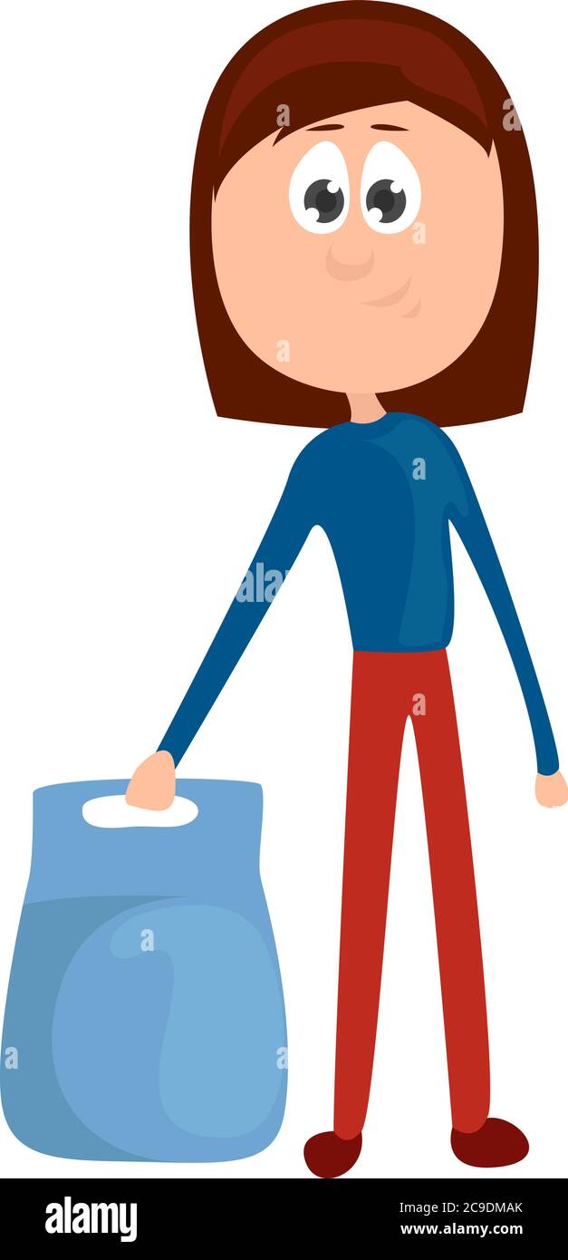 Girl with washing powder, illustration, vector on white background ...