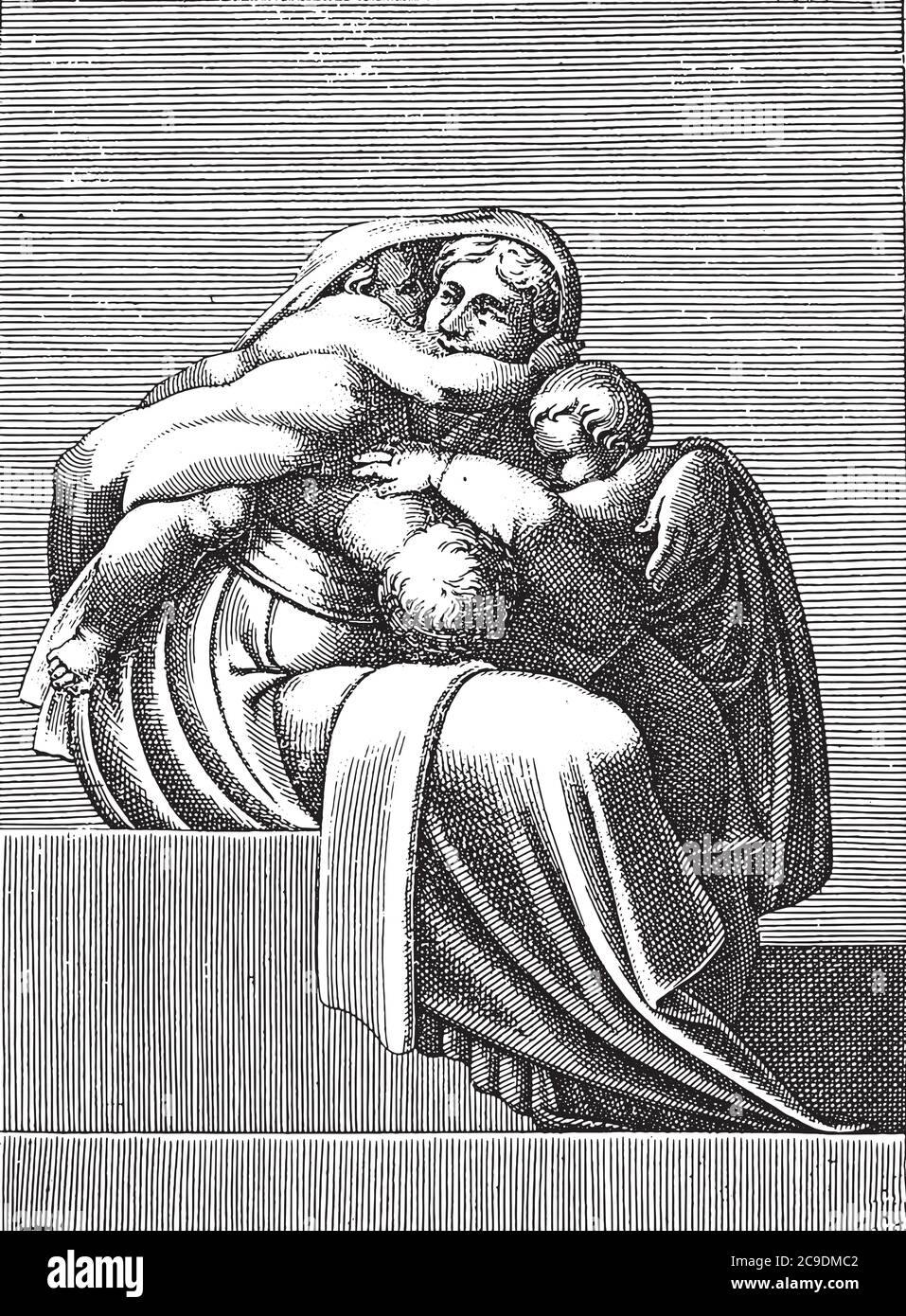 Seated Woman with Three Children, Adamo Scultori, after Michelangelo ...