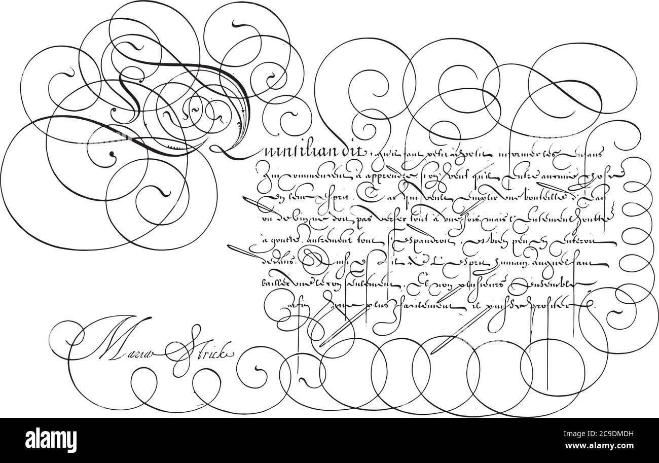 Writing example with capital Q, Hans Strick, 1618 Writing example in ...