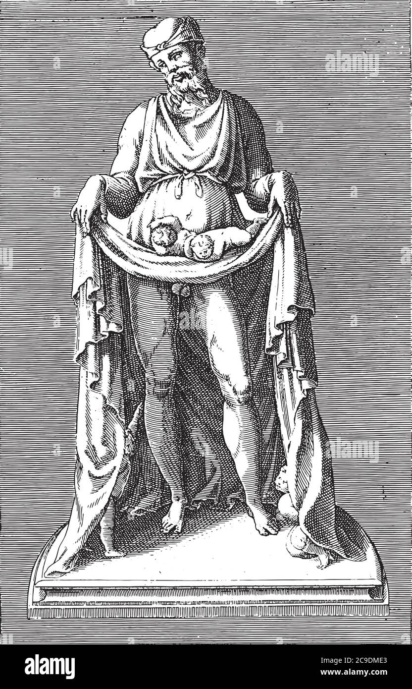 Priapus sculpture, anonymous, 1584, vintage engraving Stock Vector ...
