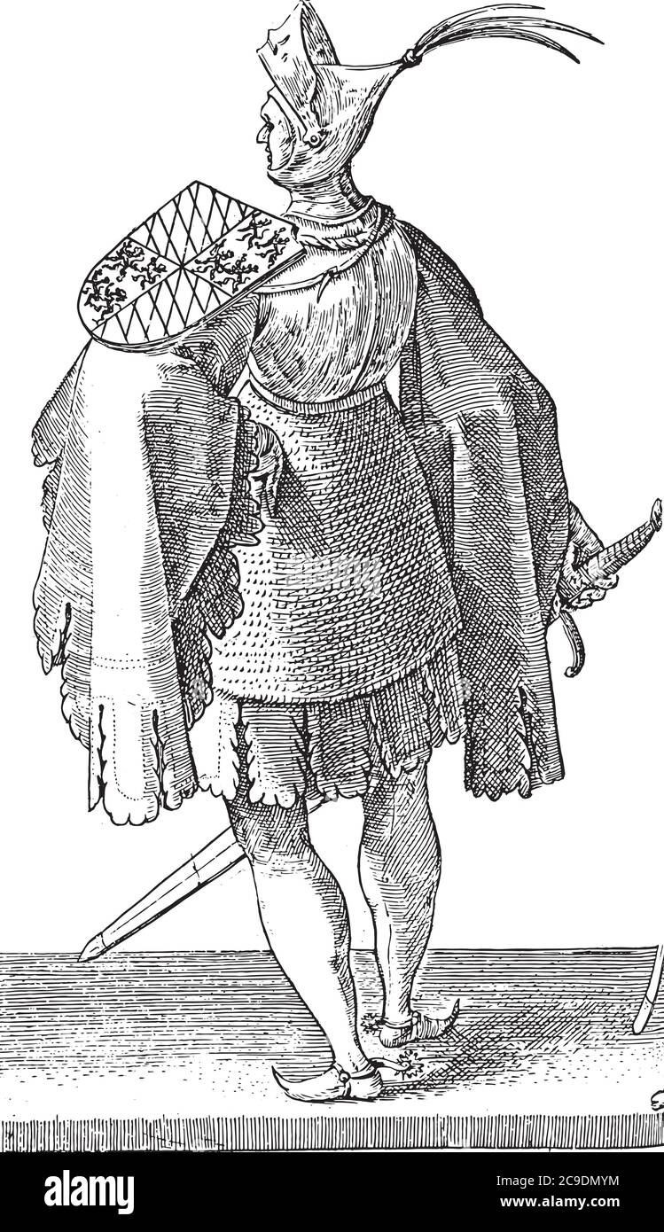 Count William VI, full-length with his back turned to us. A sword in ...