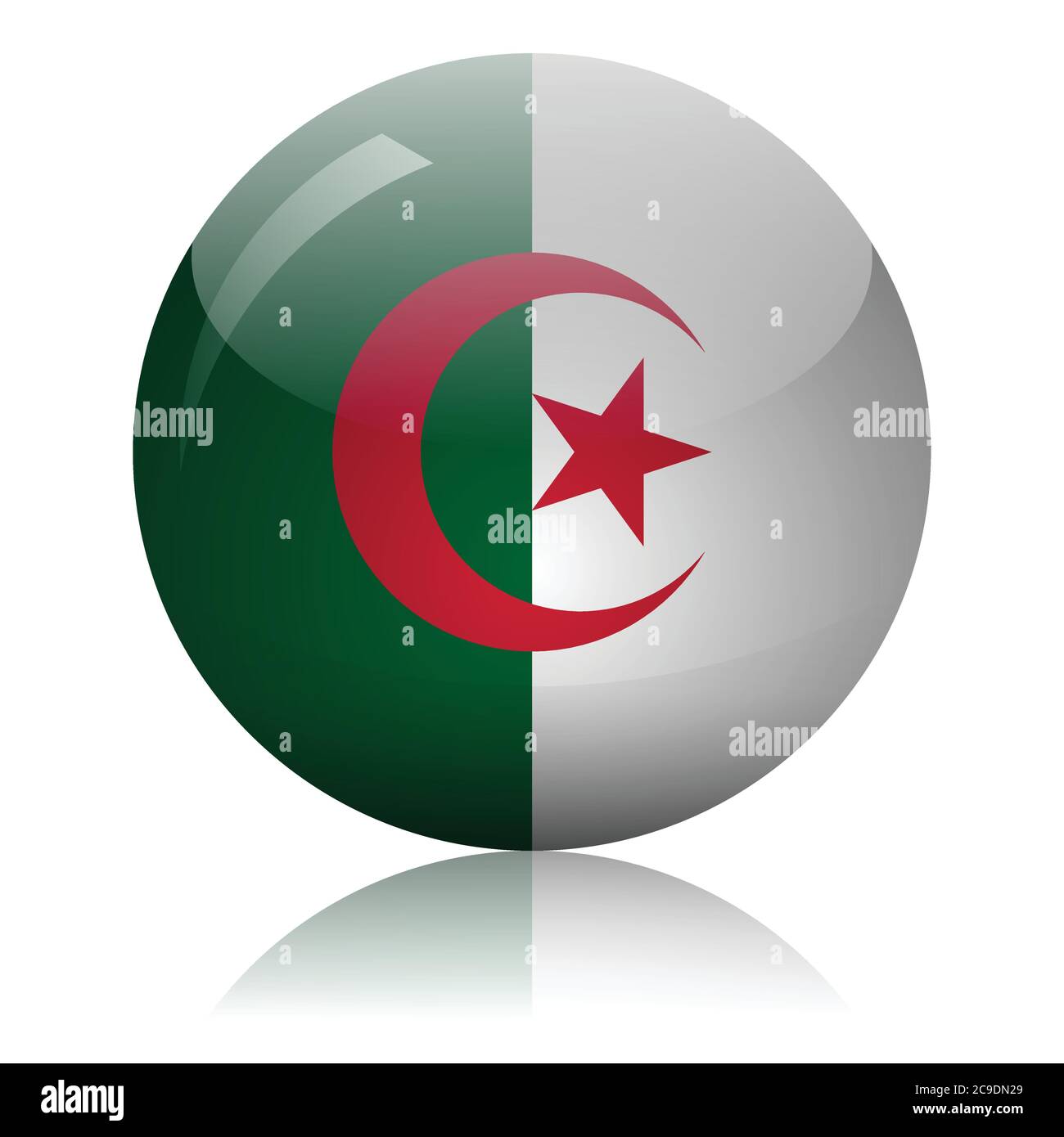Algerian flag glass ball on light mirror surface vector illustration ...