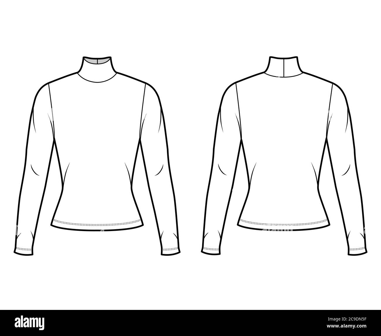Turtleneck jersey sweater technical fashion illustration with long ...