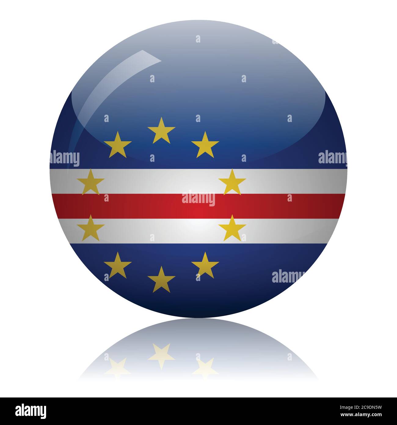 Cape Verde Flag Glass Ball On Light Mirror Surface Vector Illustration