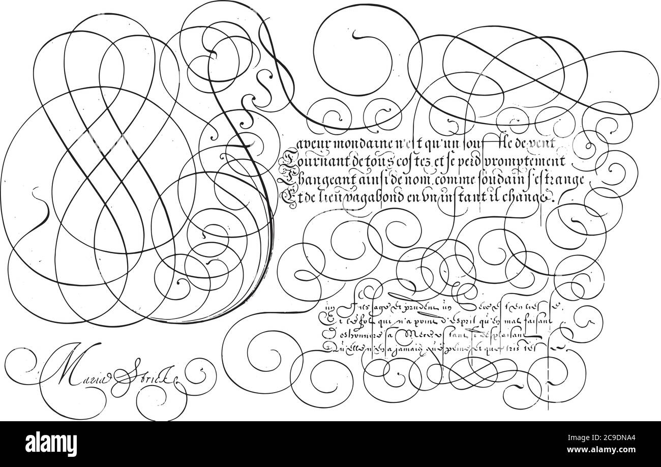 Writing example with capital F, Hans Strick, 1618 Writing example in ...