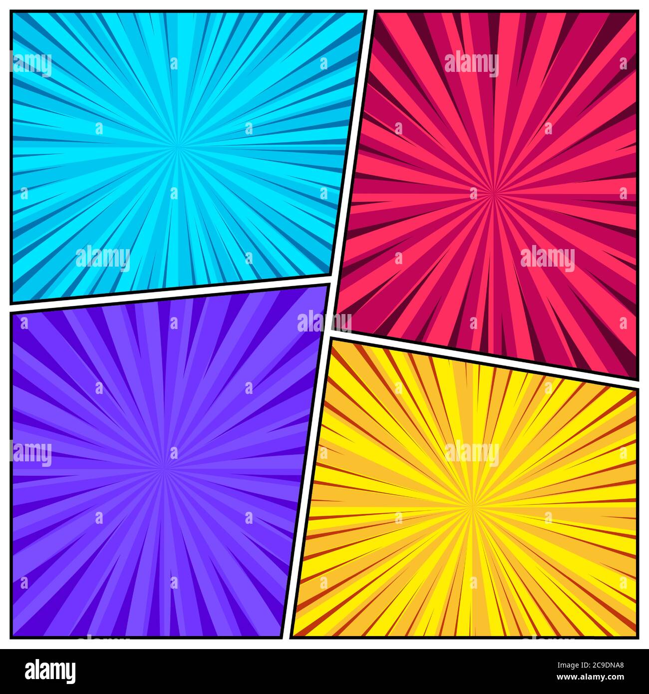 Cartoon comic backgrounds set. Comics book colorful poster with radial ...