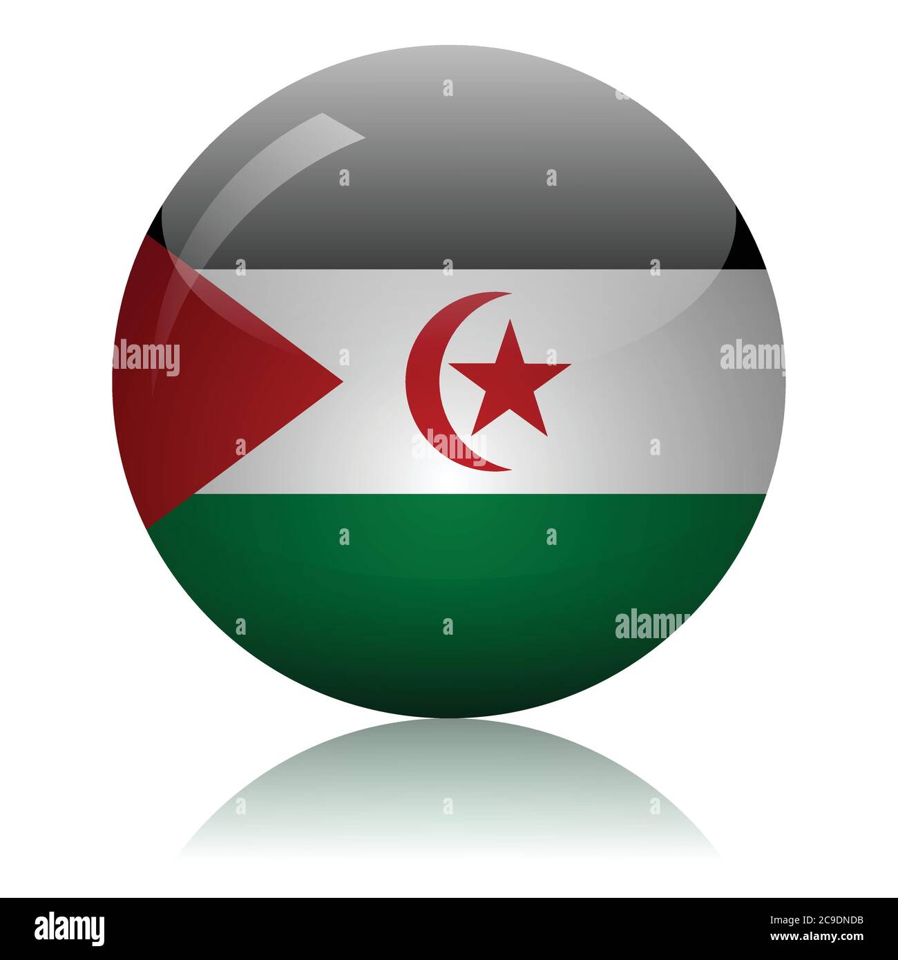 Western Sahara Flag Glass Ball On Light Mirror Surface Vector