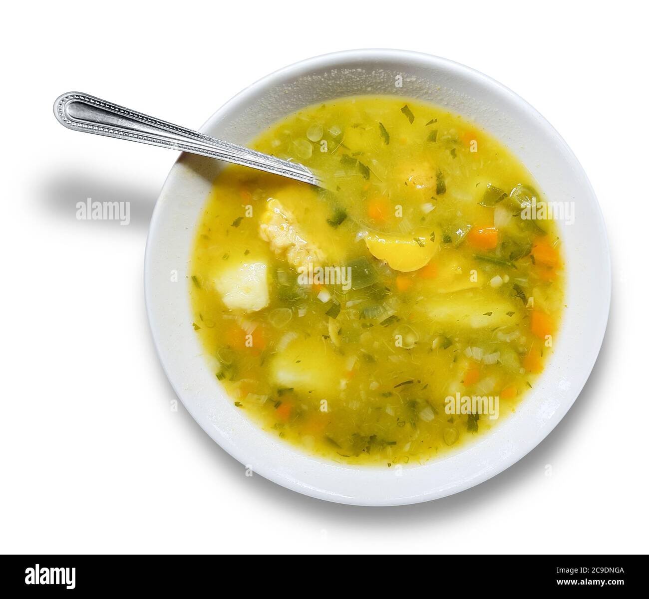 Vegetable soup seen from above, isolated on white with shadow Stock ...
