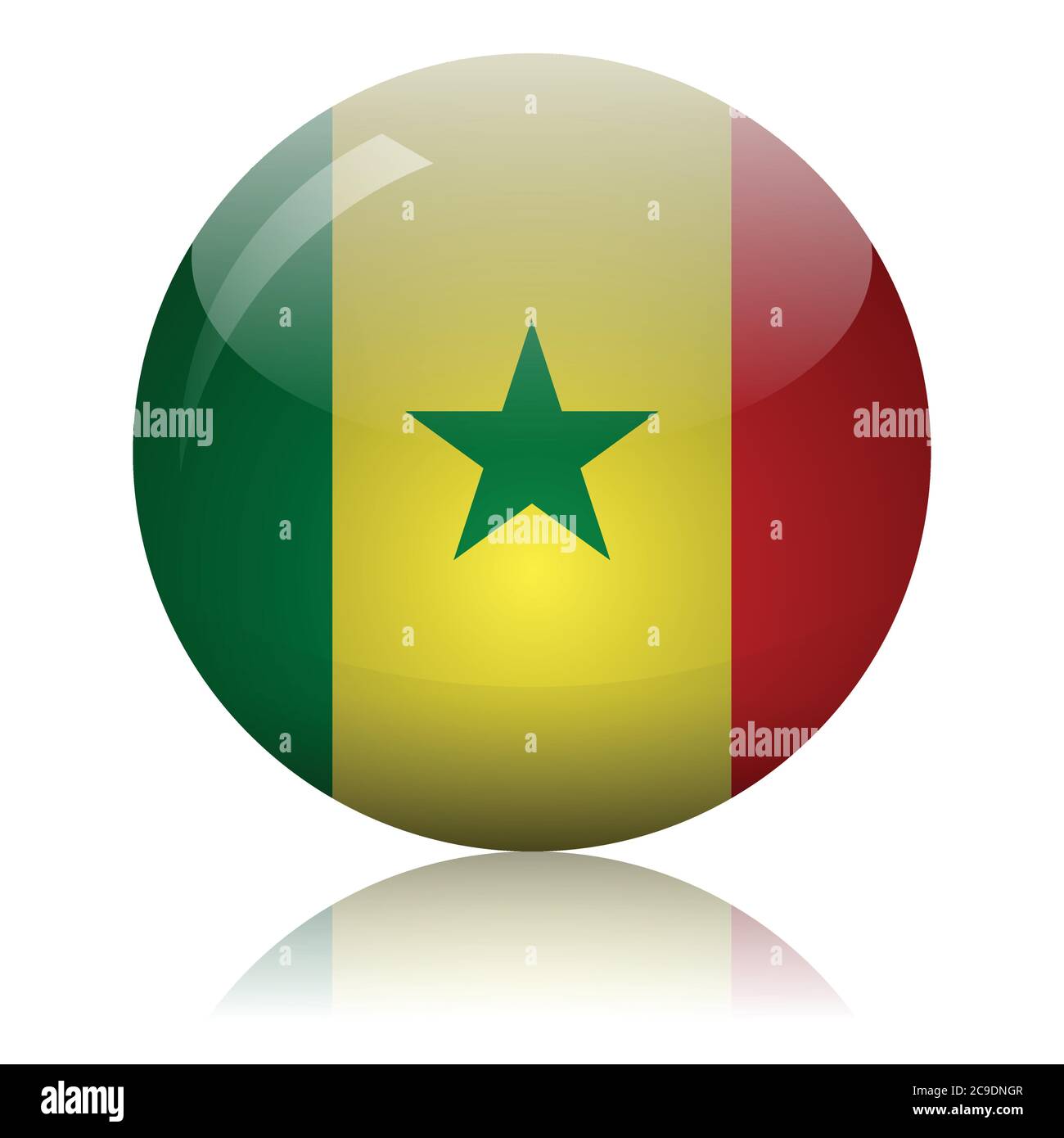 Senegalese Flag Glass Ball On Light Mirror Surface Vector Illustration