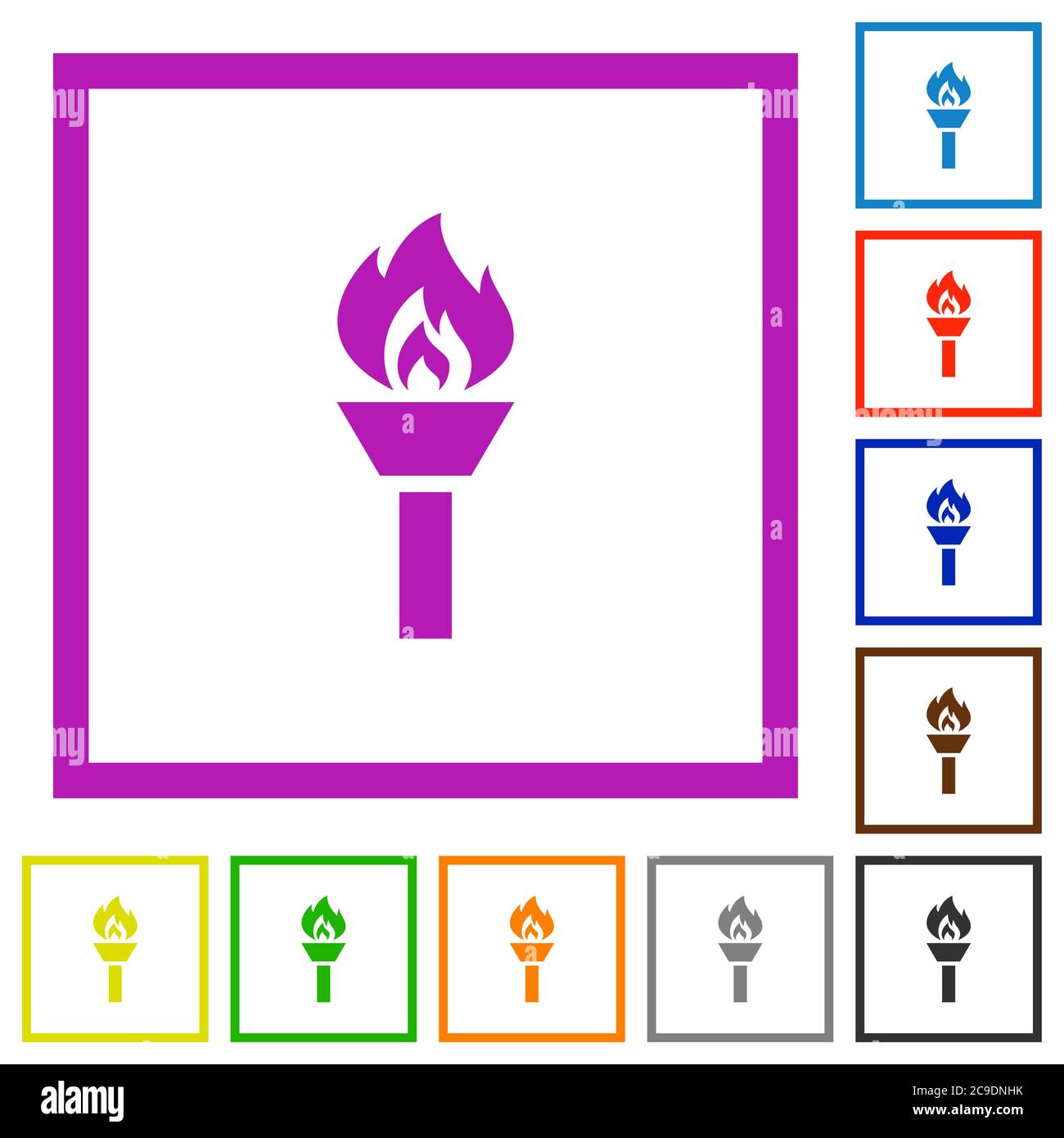 Torch flat color icons in square frames on white background Stock ...