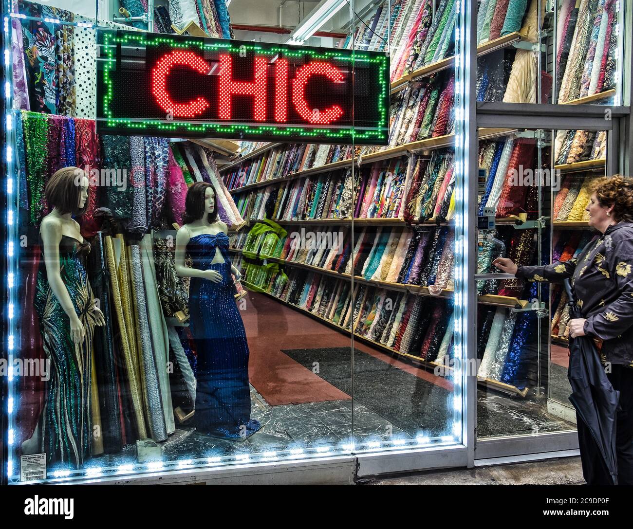 New York City, USA, May 2019, woman about to go in a cloth material ...