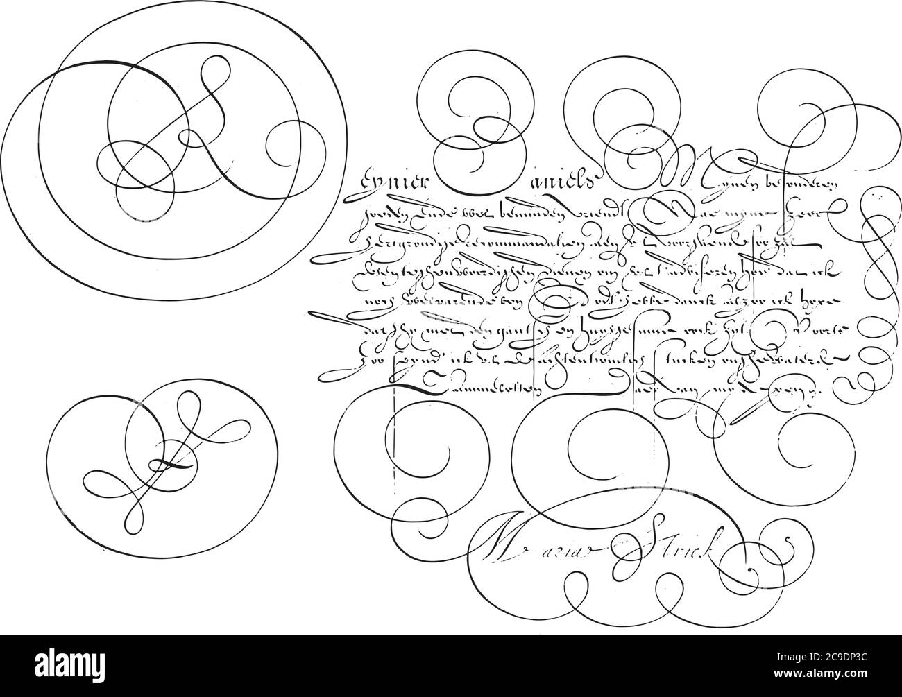 Writing example with capital R, Hans Strick, 1618 Writing example in ...