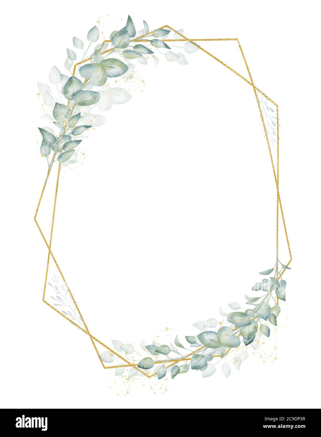 Golden greenery frame isolated on white background. Watercolor clipart ...