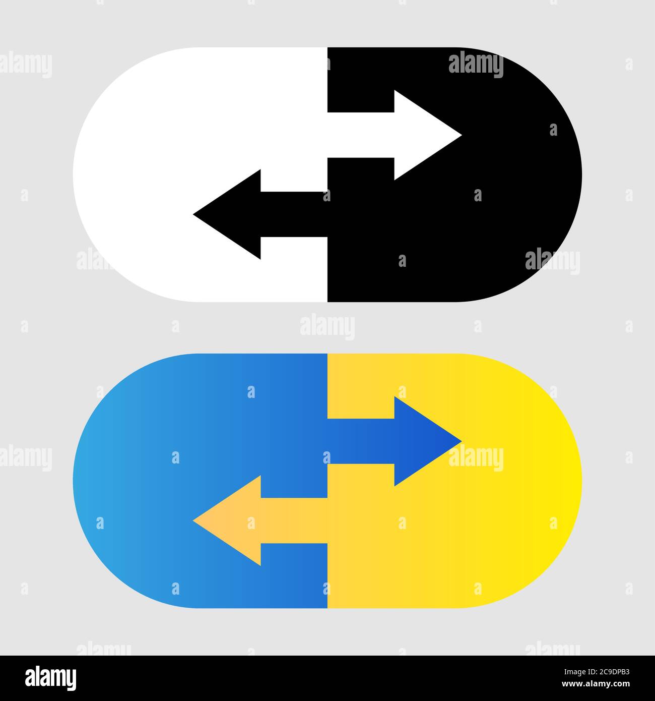 Data transfer icon. Two transfer arrows in capsule. Black and white and ...