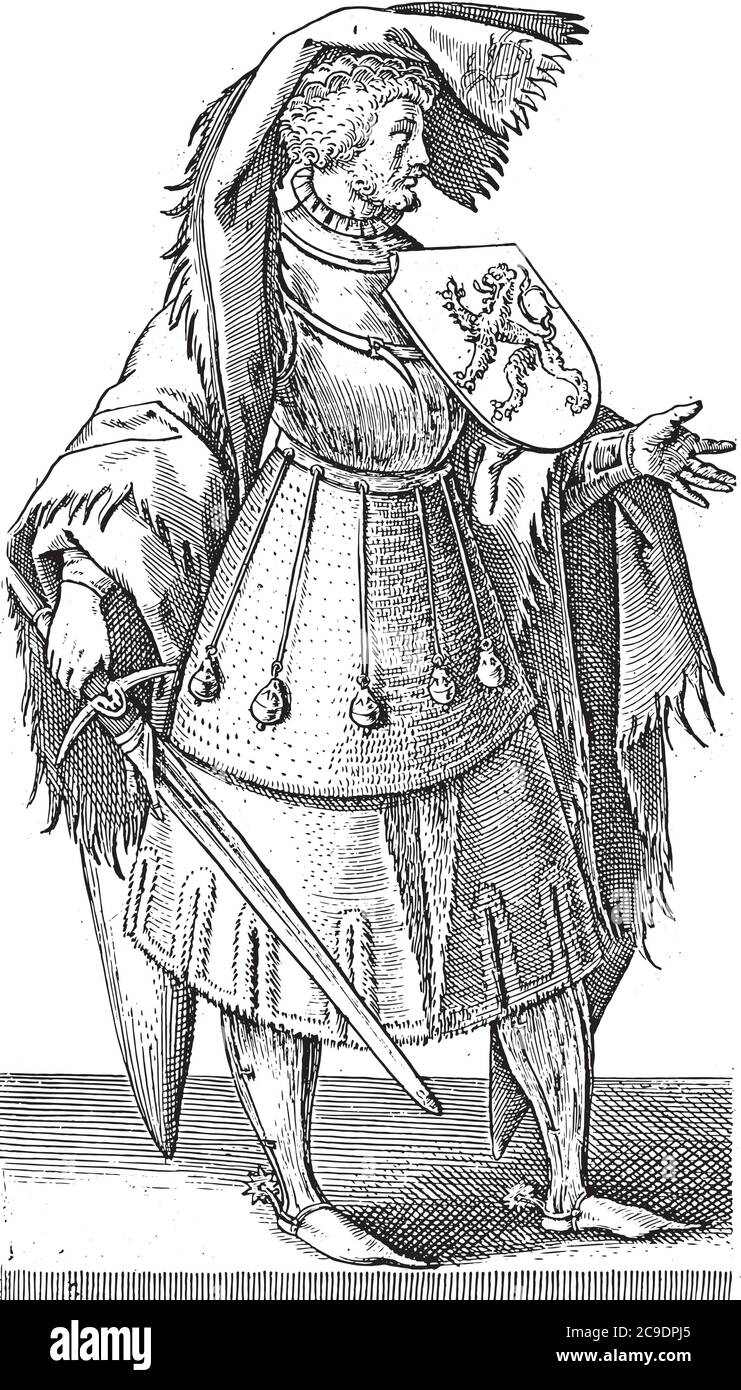 Count Dirk VI, full-length, with in his right hand a sword and the ...