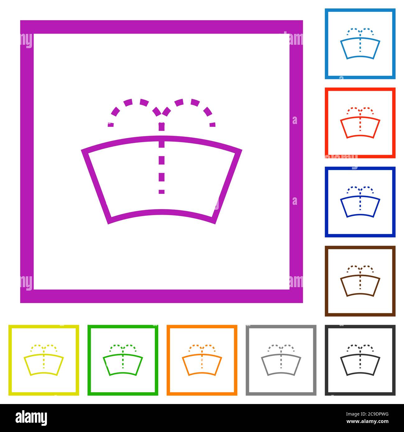Windshield washer flat color icons in square frames on white background ...