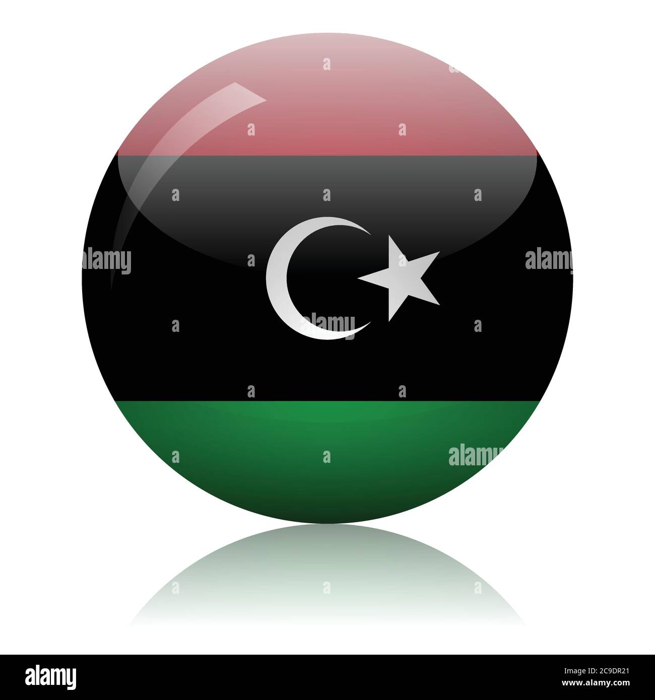 Libyan flag glass ball on light mirror surface vector illustration ...