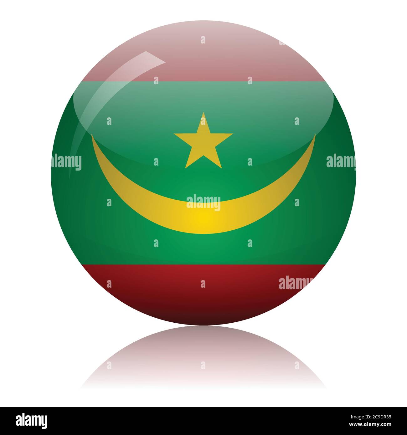 Mauritanias Flag Glass Ball On Light Mirror Surface Vector