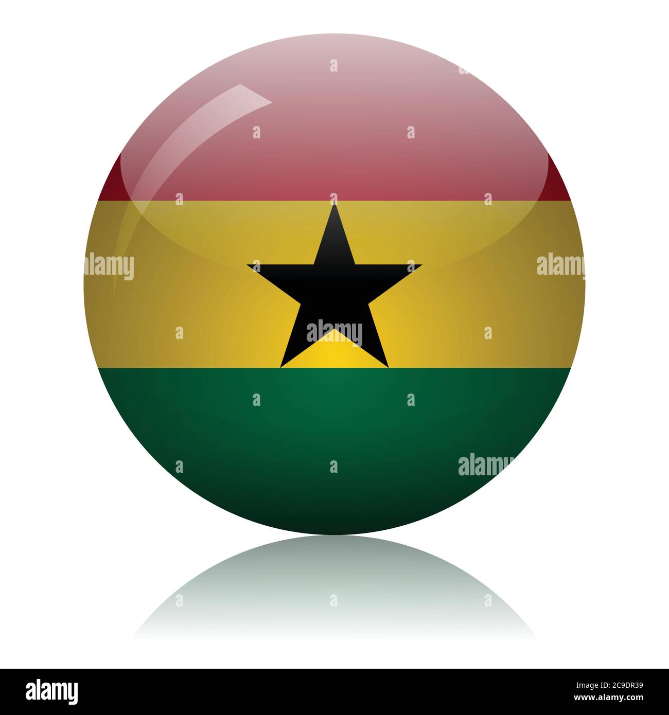 Ghanaian Flag Glass Ball On Light Mirror Surface Vector Illustration