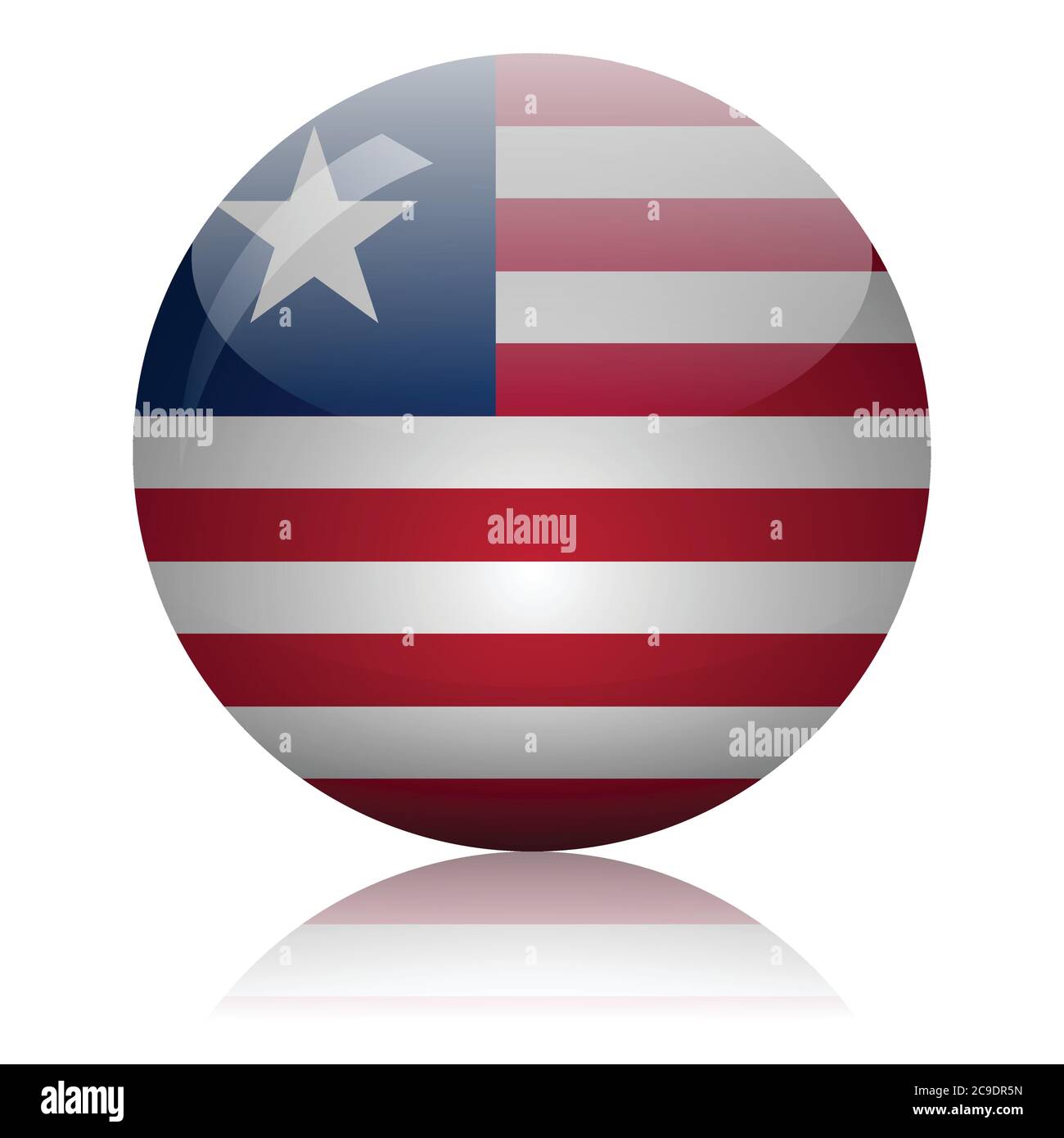 Liberian flag glass ball on light mirror surface vector illustration ...