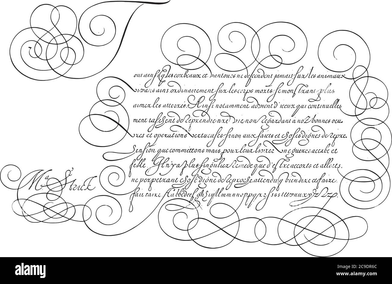 Writing example with capital T, Hans Strick, 1618 Writing example in ...