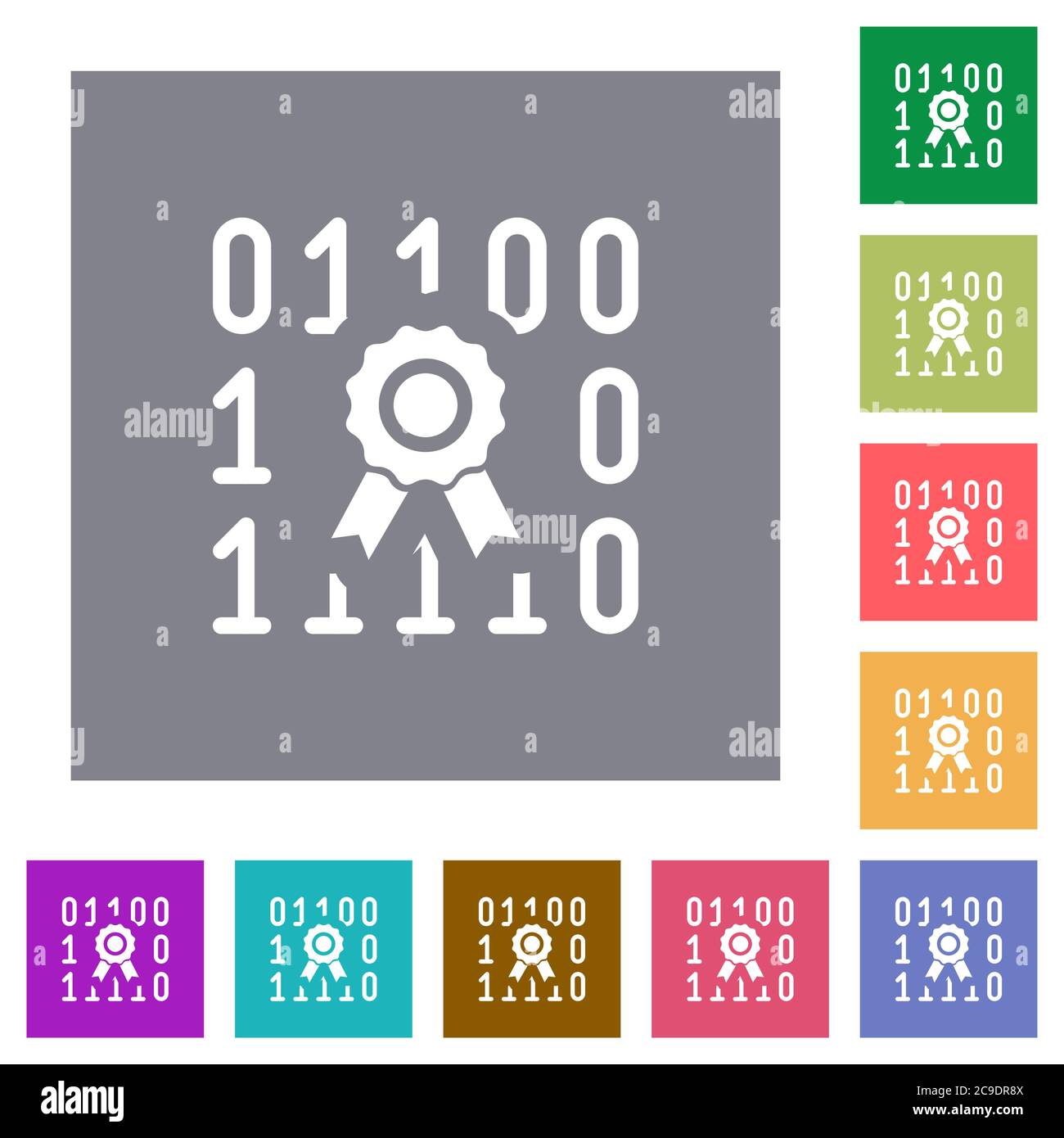 Digital certificate flat icons on simple color square backgrounds Stock ...