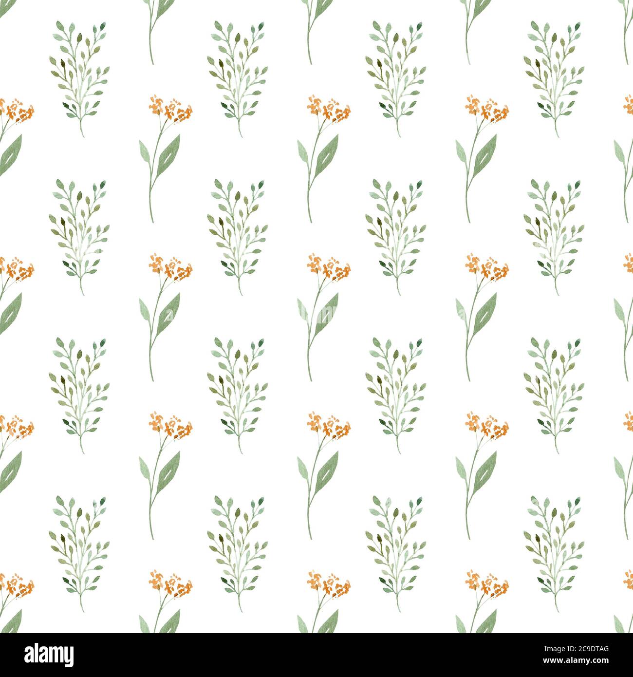 Hand painted watercolor greenery seamless pattern. Green leaves and ...