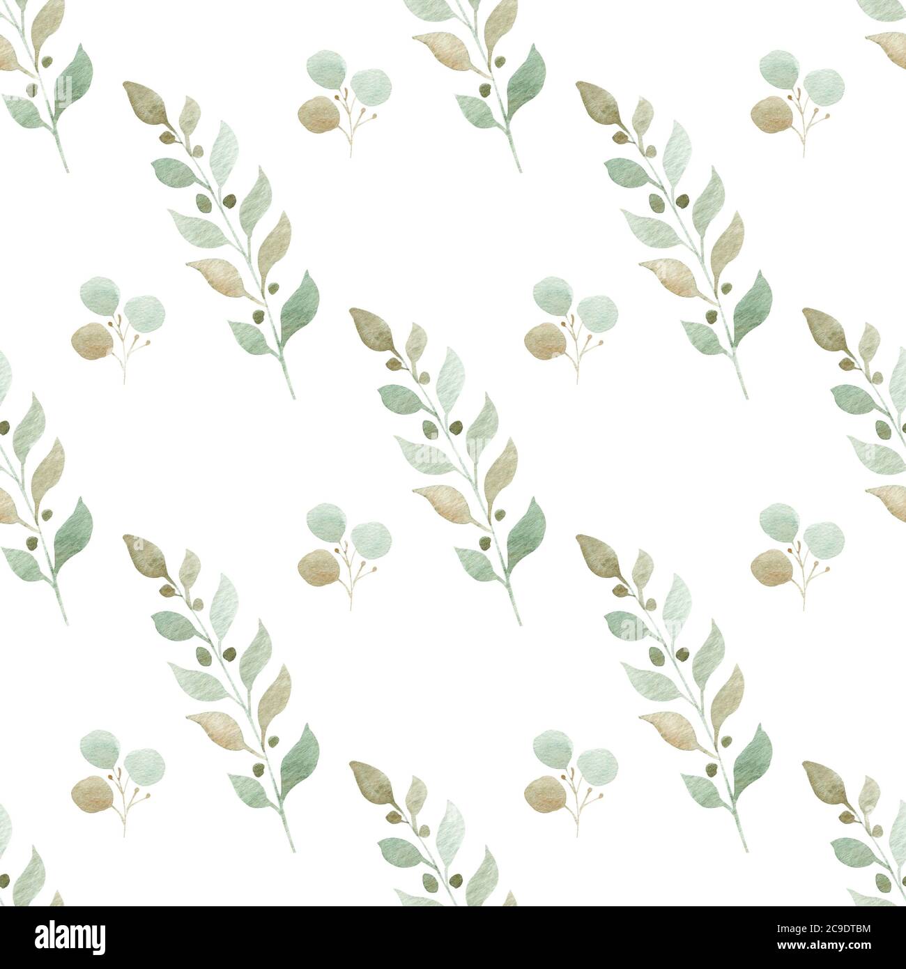 Watercolor eucalyptus branches seamless pattern. Hand painted greenery ...