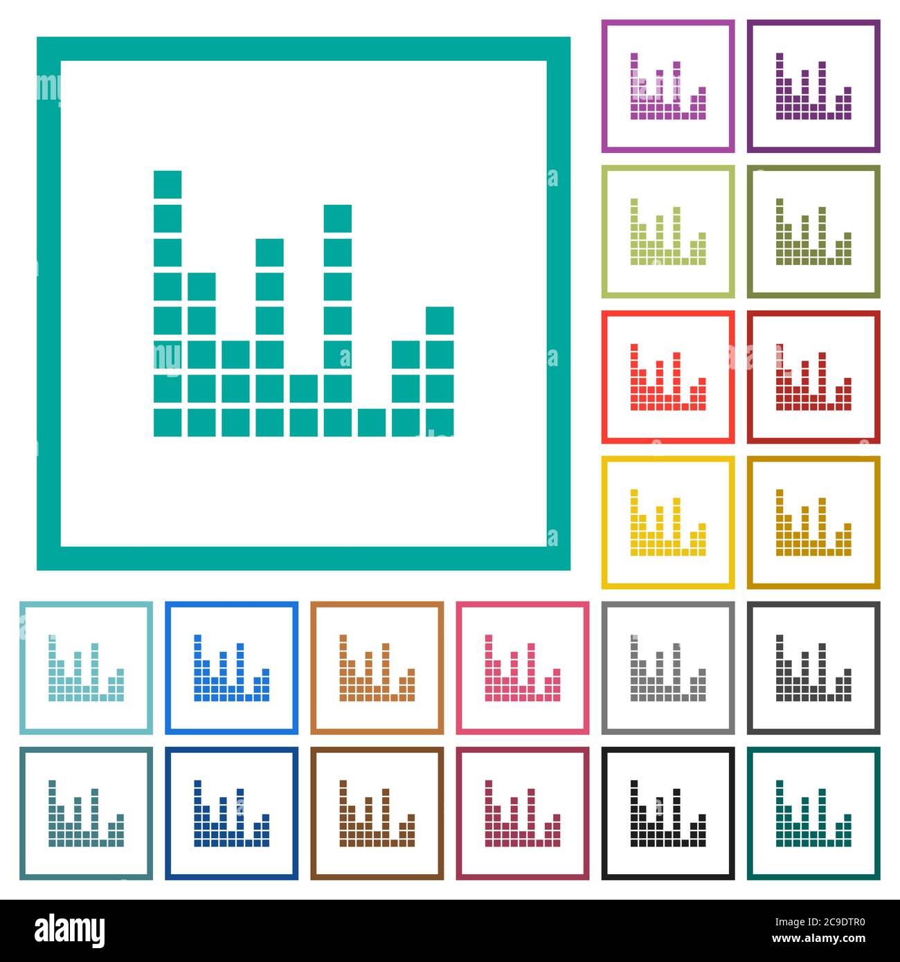 Sound bars flat color icons with quadrant frames on white background ...