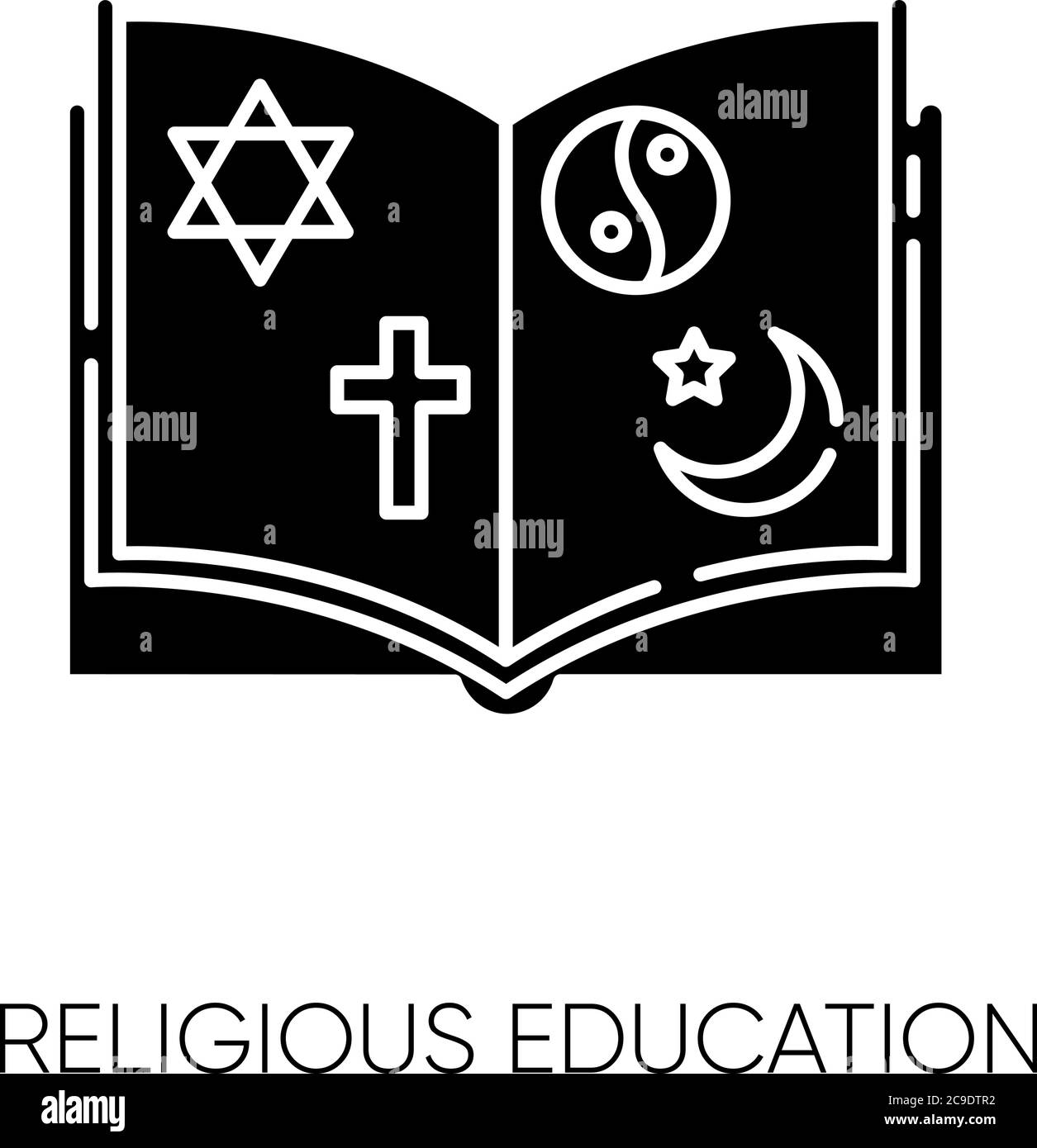 Religious education black glyph icon. Book with judaism, christianity ...
