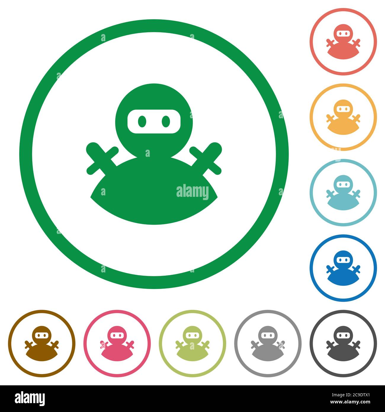 Ninja avatar flat color icons in round outlines on white background ...