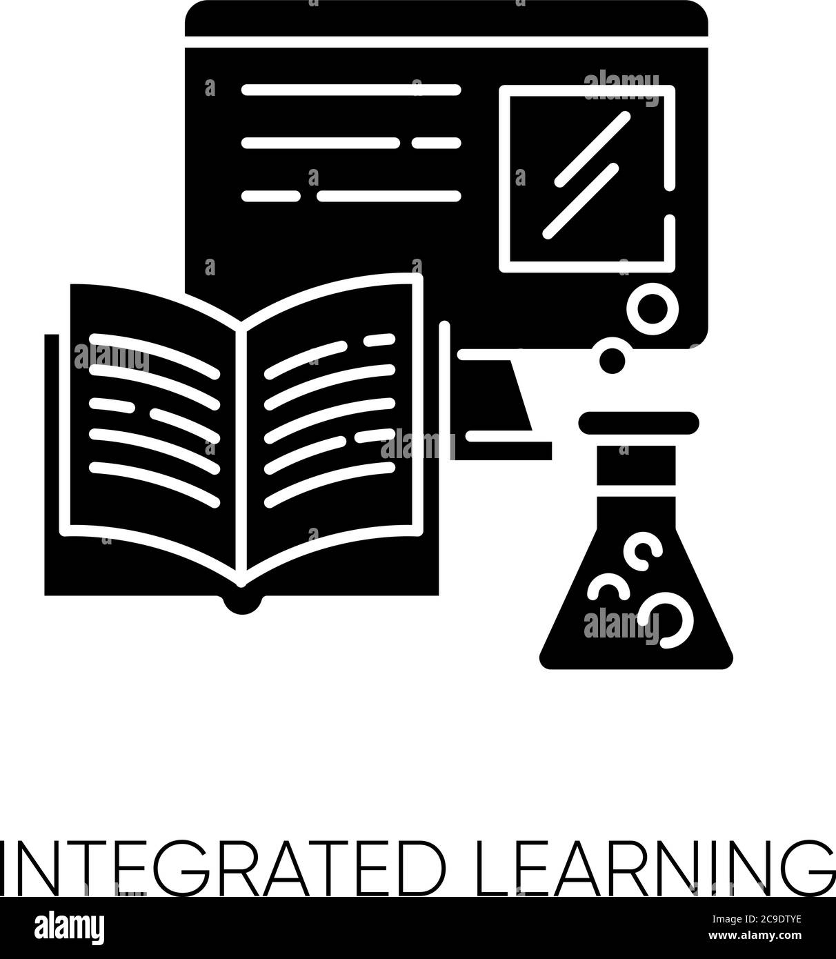 Integrated learning black glyph icon. Practical education, lessons with ...