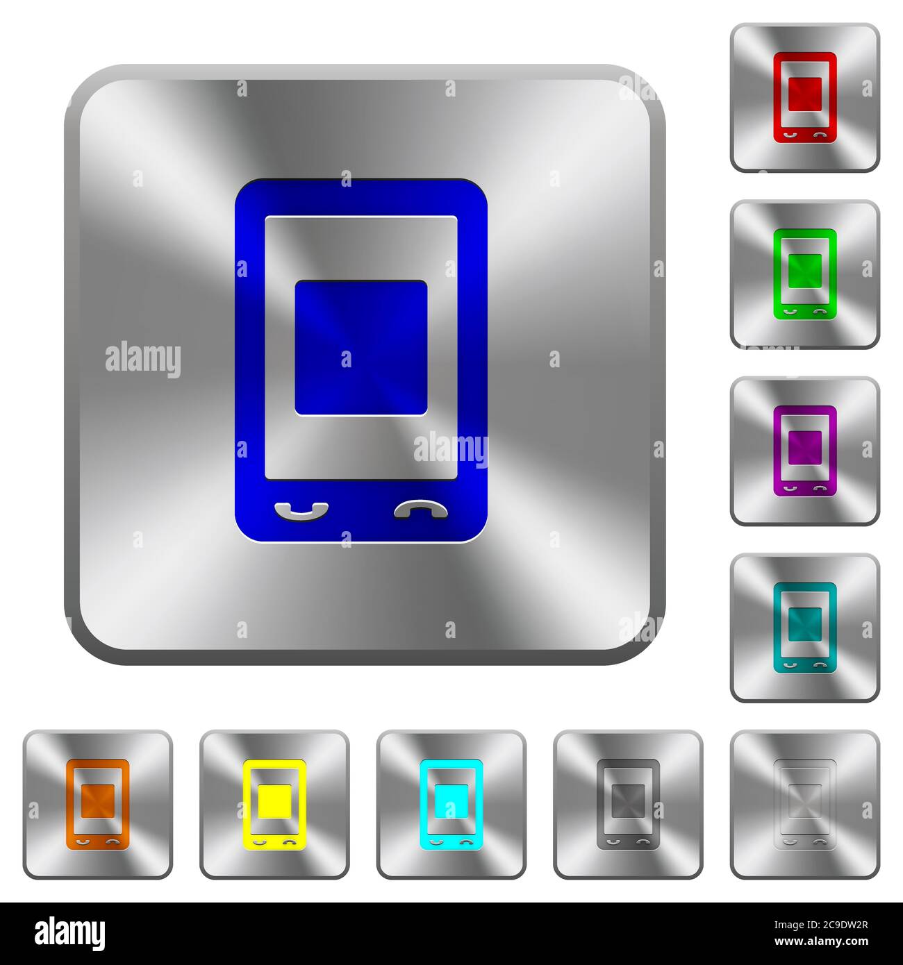 Mobile media stop engraved icons on rounded square glossy steel buttons ...