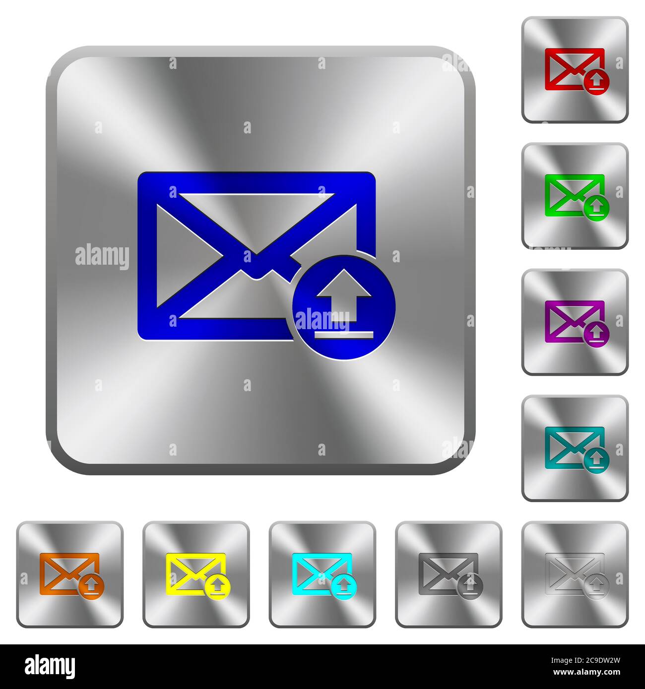 Sending email engraved icons on rounded square glossy steel buttons ...