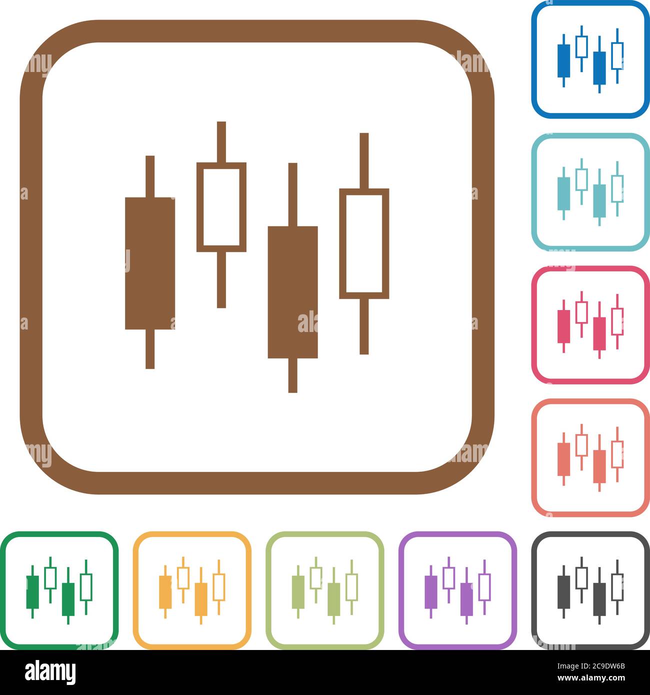 Candlestick chart simple icons in color rounded square frames on white ... Candlestick chart simple icons in color rounded square frames on white ...