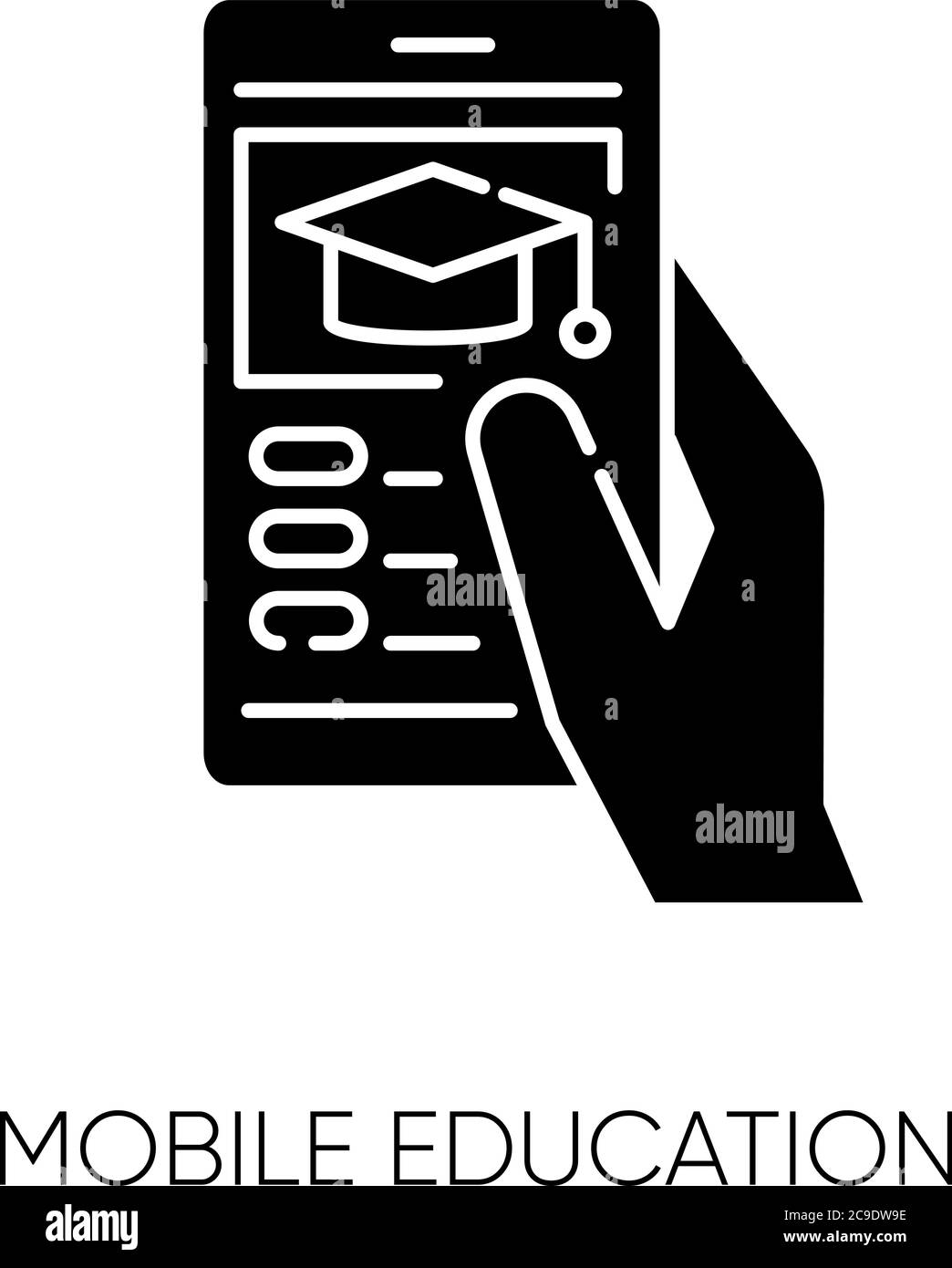 Mobile education black glyph icon. Remote internet school, online ...