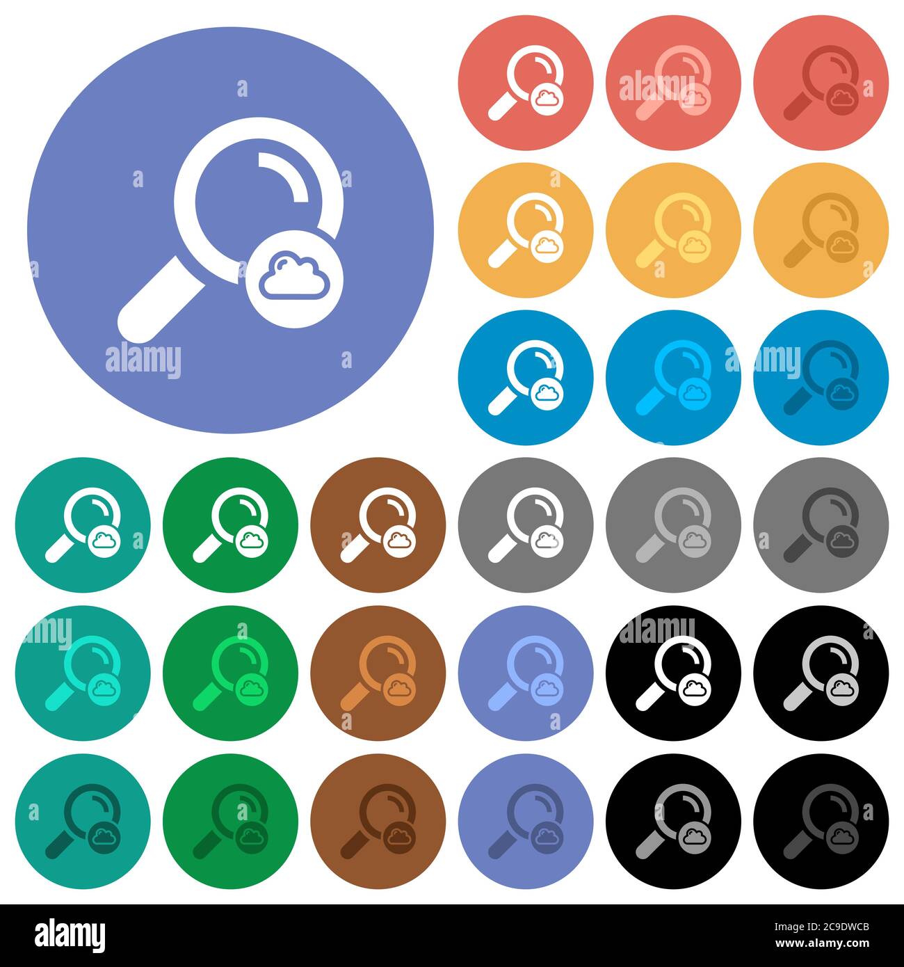 Cloud search multi colored flat icons on round backgrounds. Included ...