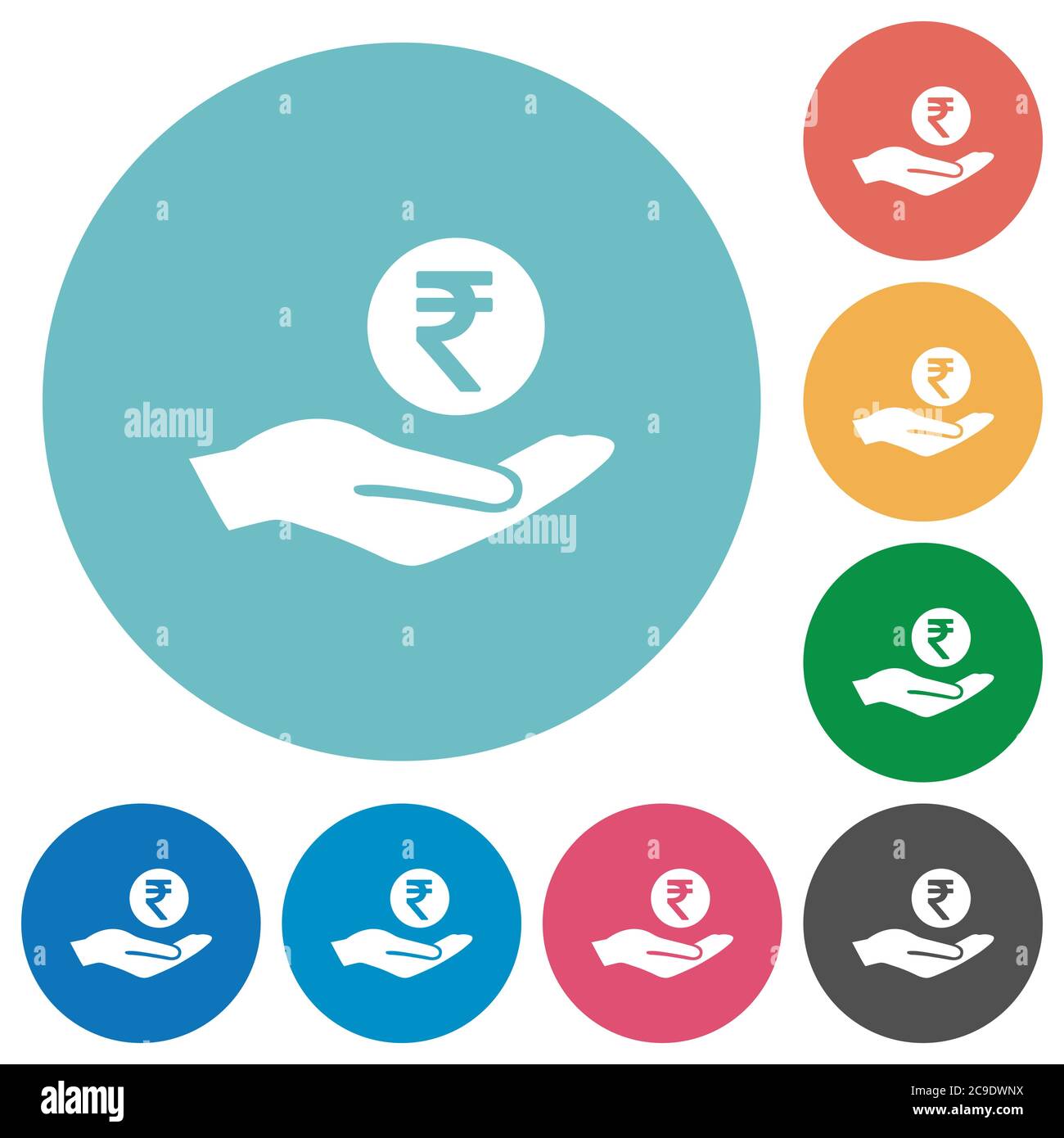 Indian rupee earnings flat white icons on round color backgrounds Stock ...