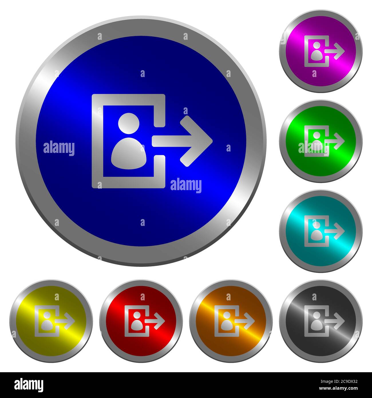 User logout icons on round luminous coin-like color steel buttons Stock ...