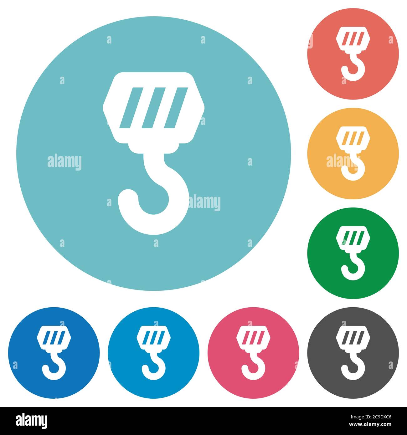 Construction hook flat white icons on round color backgrounds Stock ...