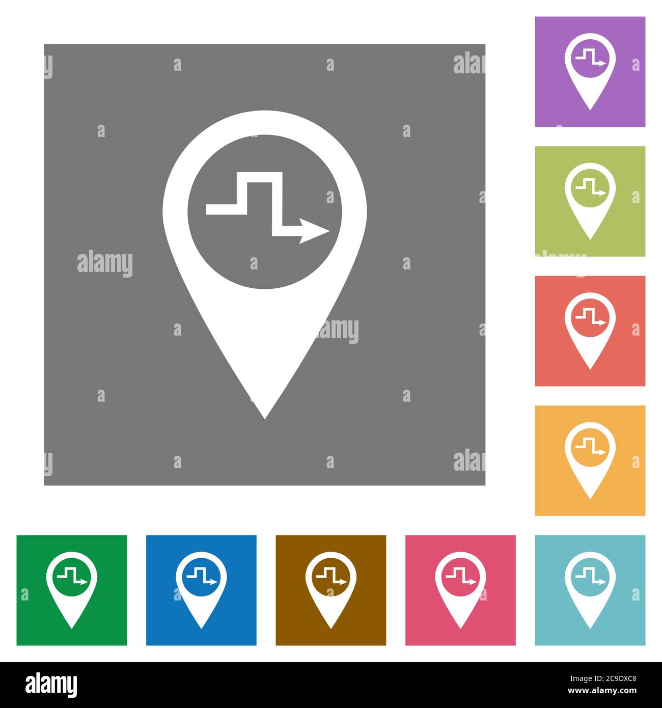 Route planning flat icons on simple color square backgrounds Stock ...