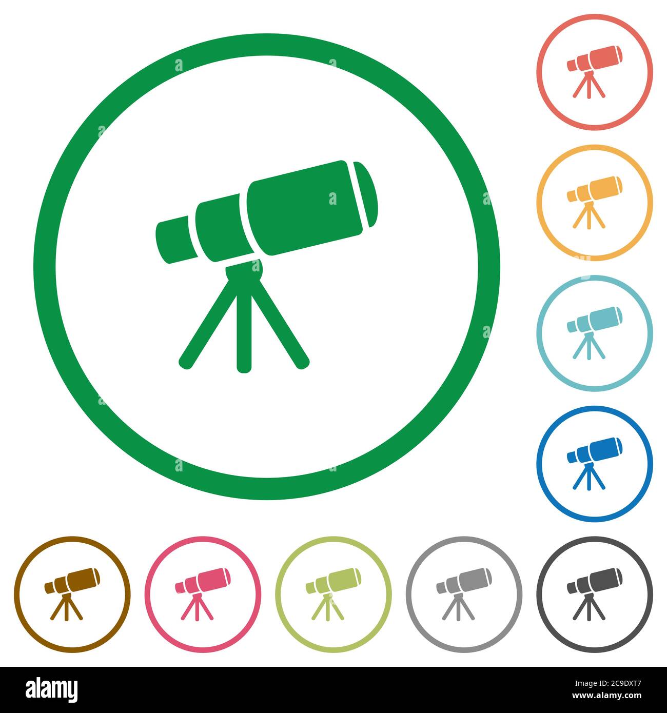 Space telescope flat color icons in round outlines on white background ...