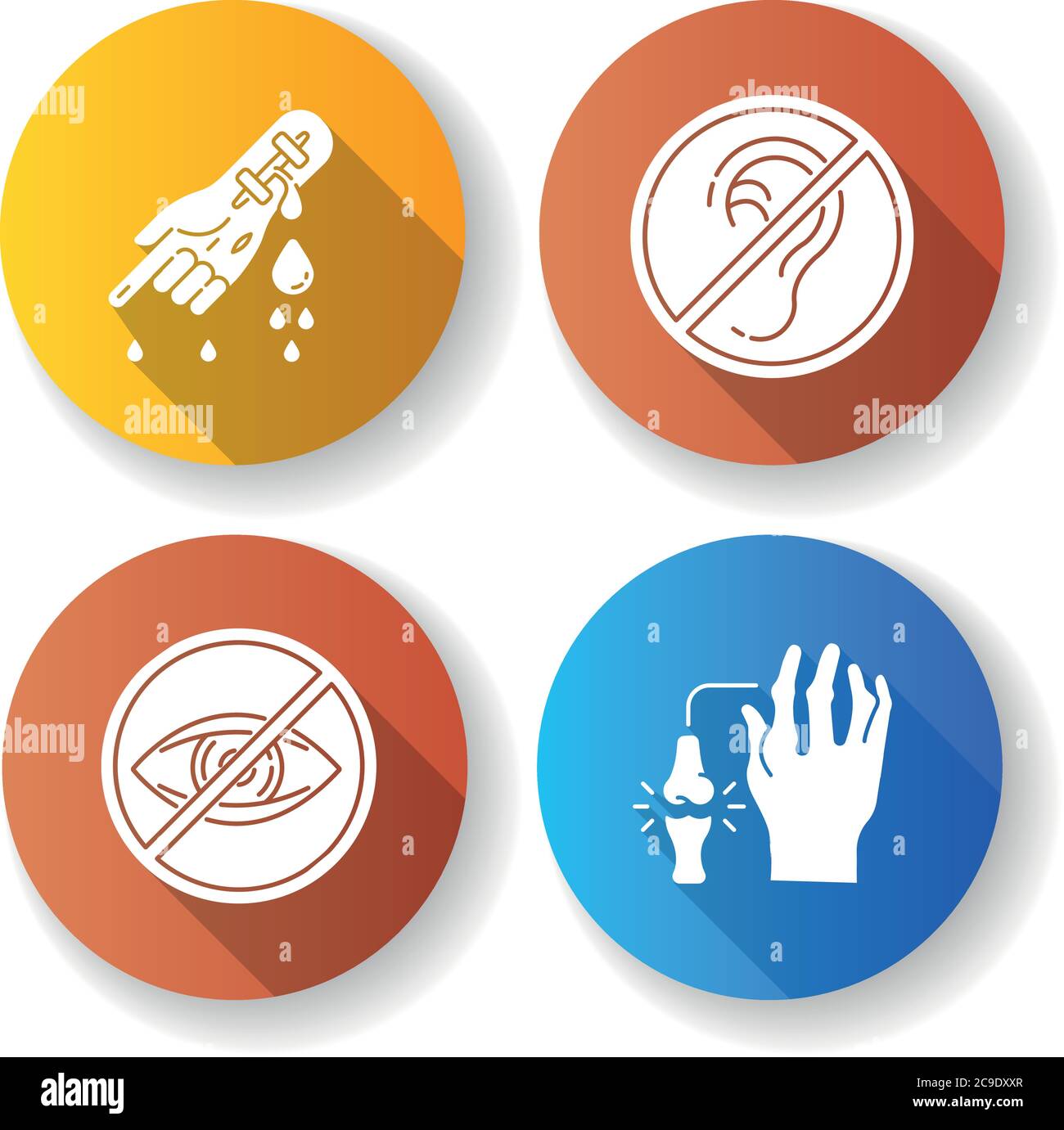 Health care problem flat design long shadow glyph icons set. Bleeding ...