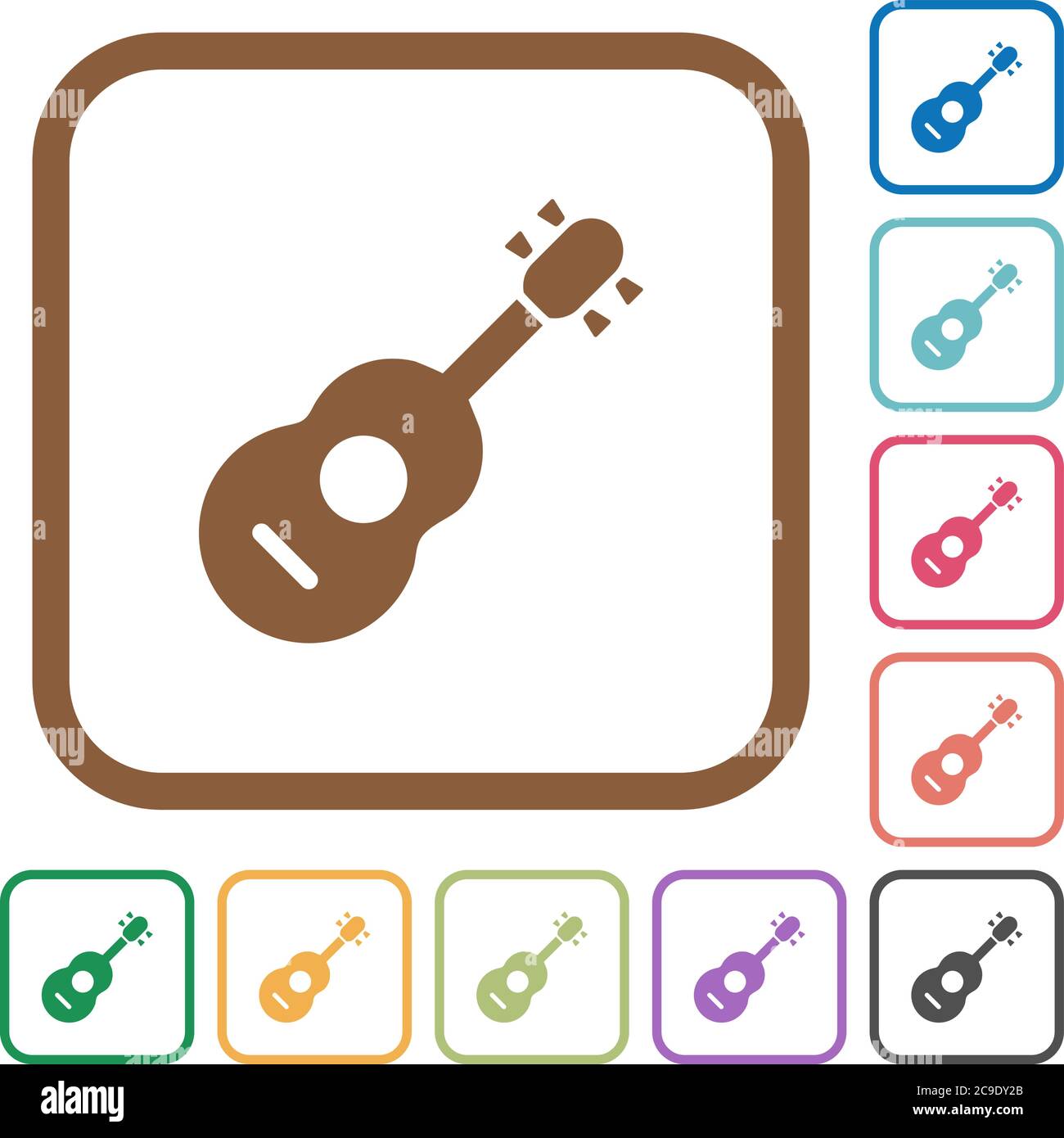 Acoustic guitar simple icons in color rounded square frames on white ...