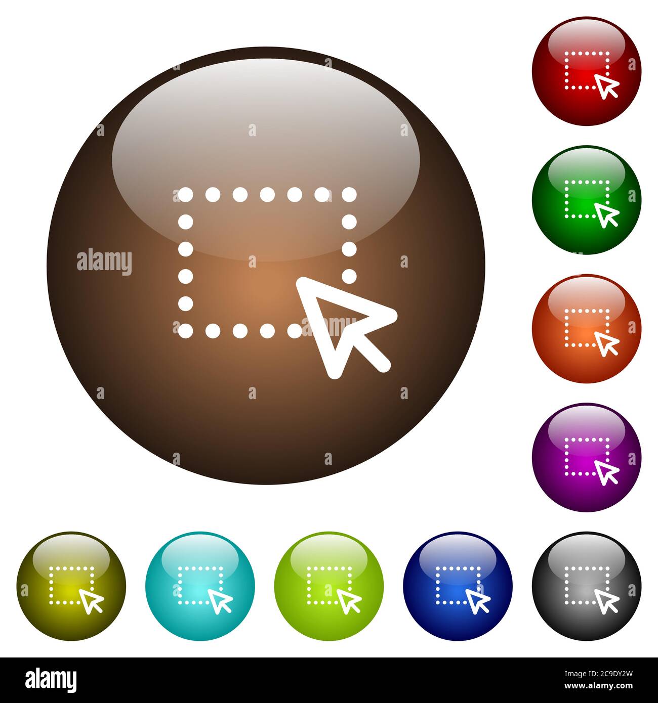 Drag and drop operation white icons on round color glass buttons Stock ...