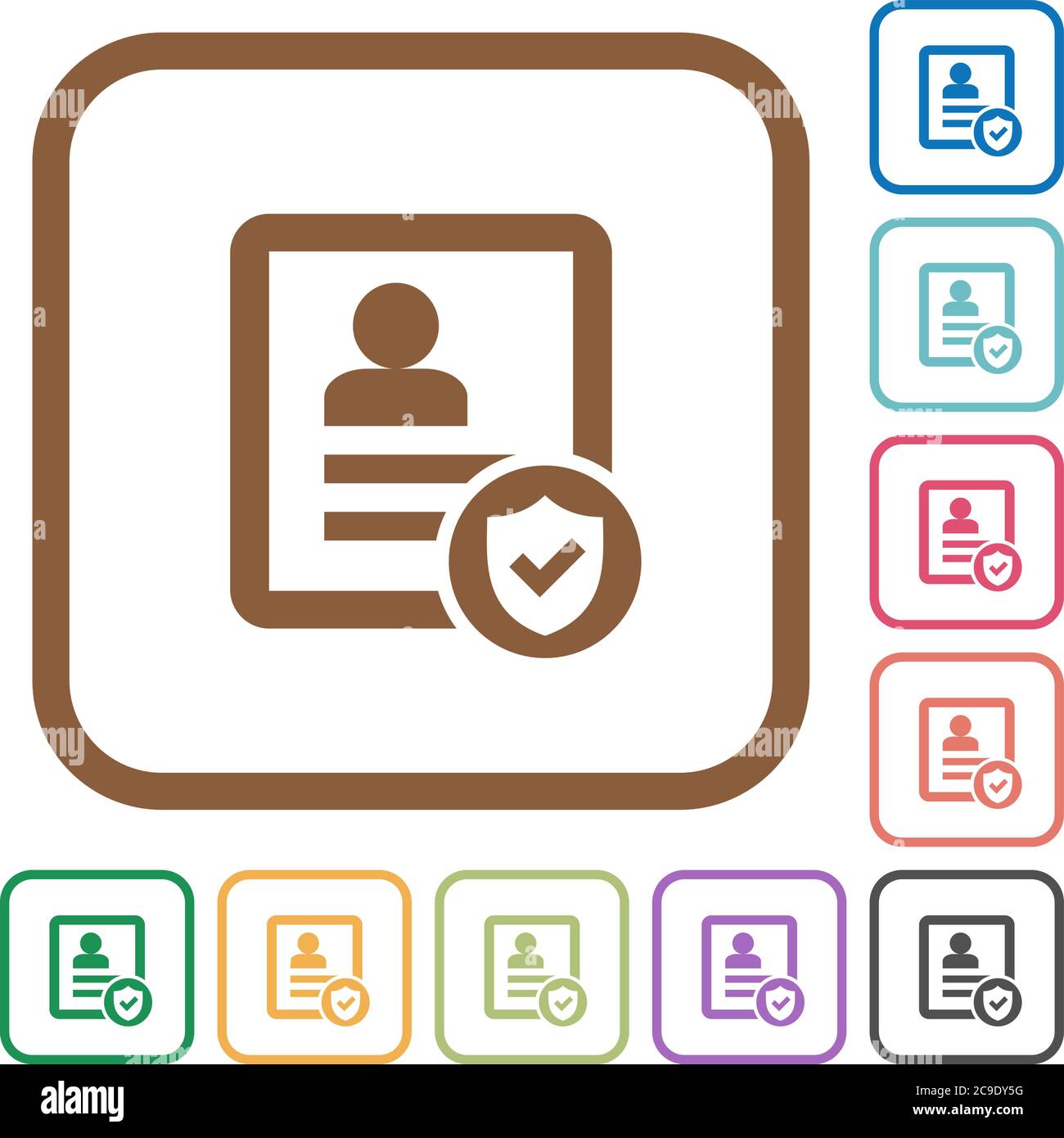 Protected contact simple icons in color rounded square frames on white ...
