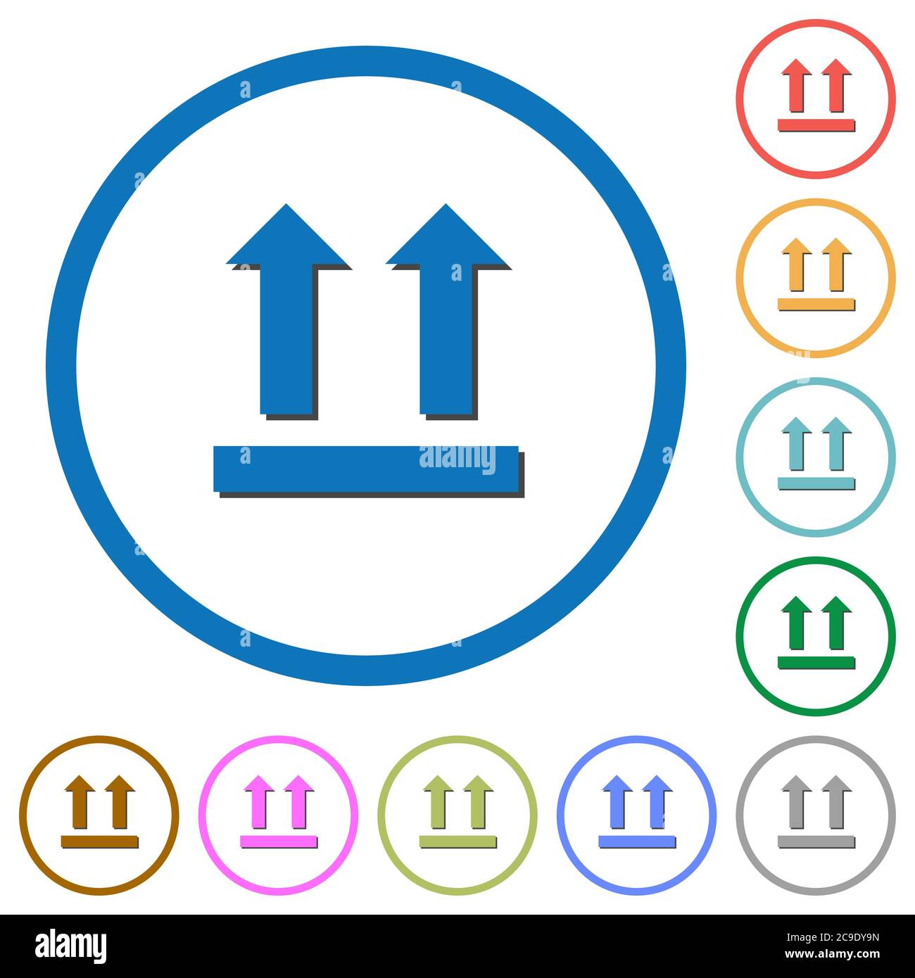 Side up sign flat color vector icons with shadows in round outlines on ...