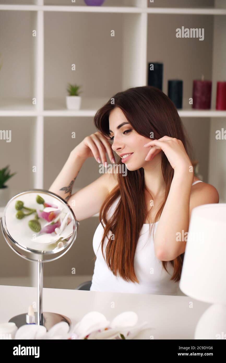 Beauty, skincare and people concept - smiling young girl suggesting ...