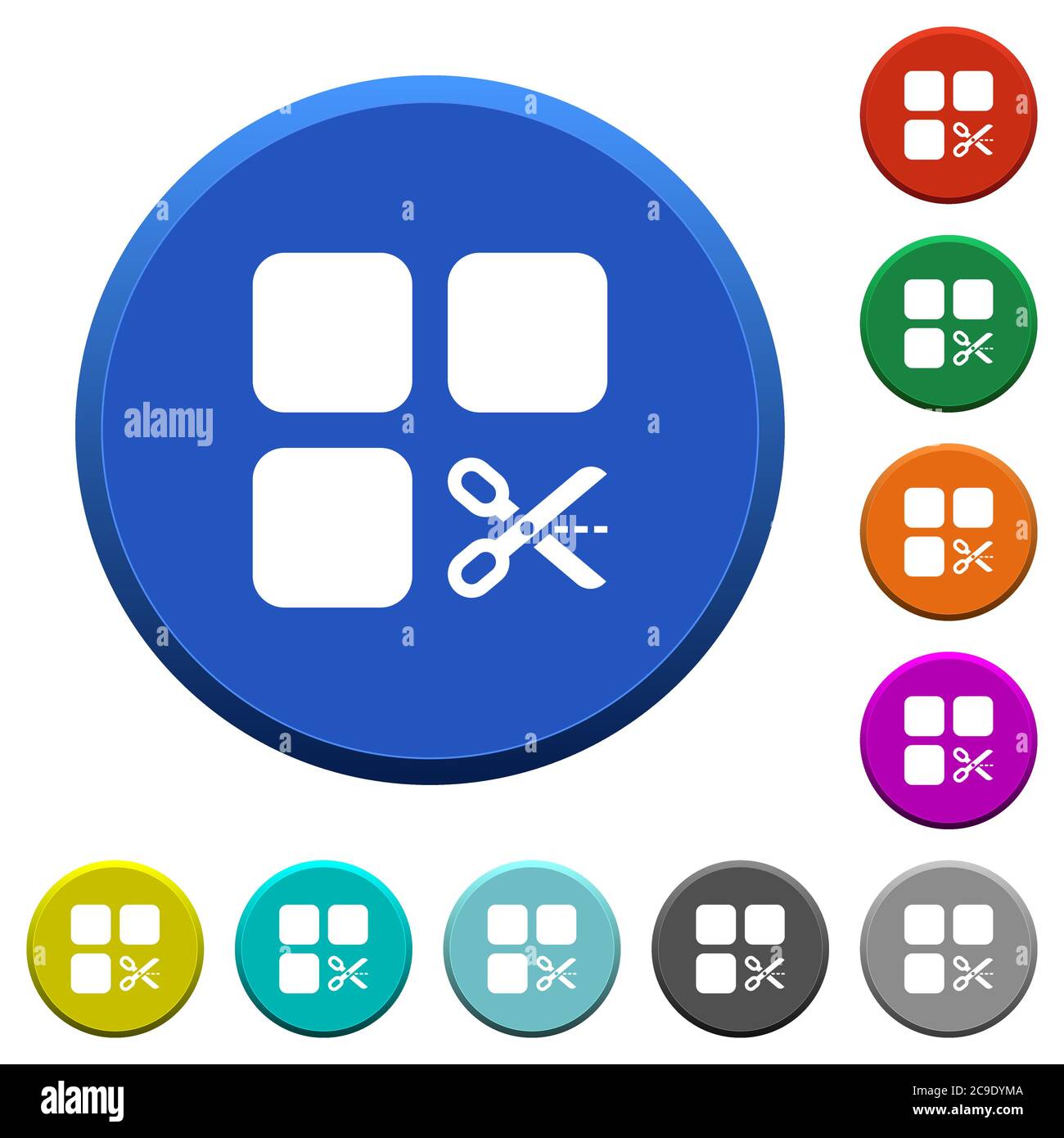 Cut component round color beveled buttons with smooth surfaces and flat white icons Stock Vector ...